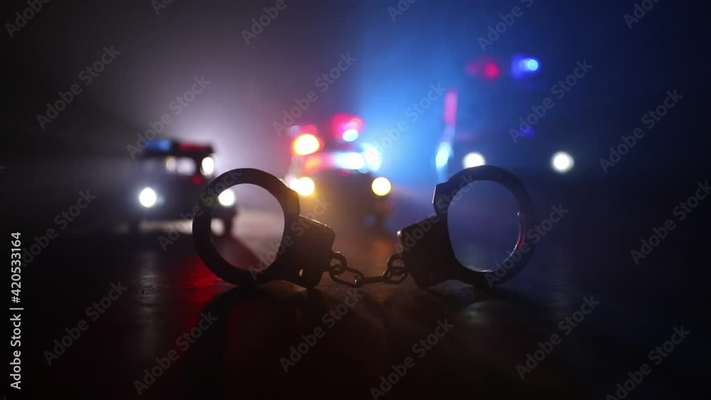 Police raid at night and you are under arrest concept. Silhouette of ...