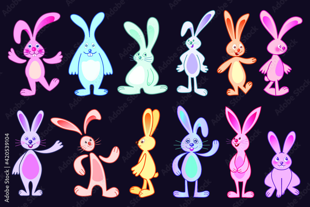 Vector bunny illustration set. Collection of cartoon rabbits. Cartoon ...