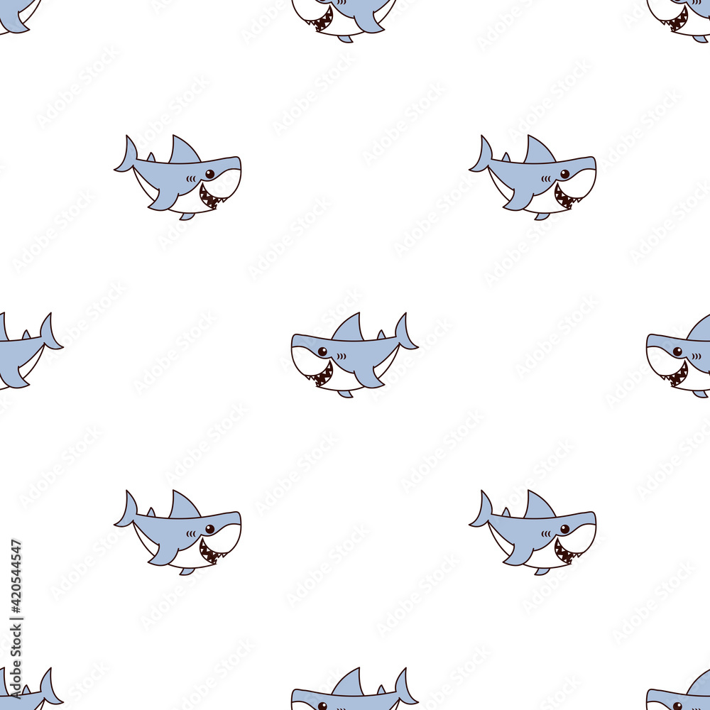 Cute shark cartoon seamless pattern, vector illustration Stock Vector ...
