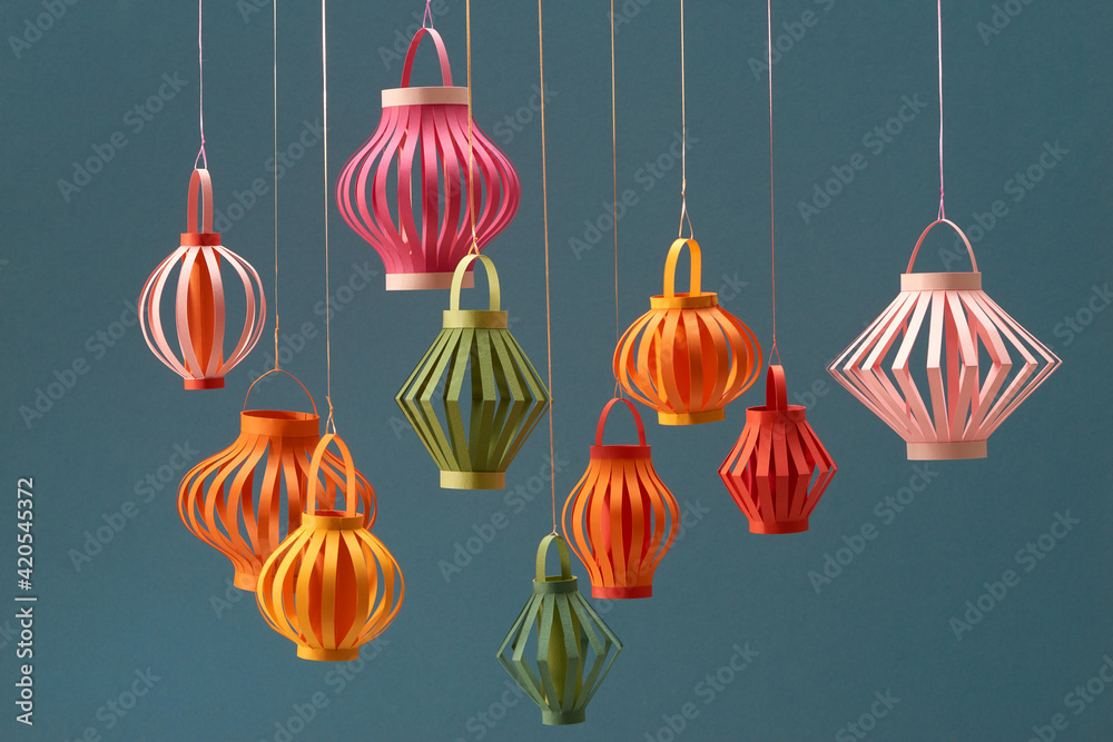 Mid autumn lantern festival background with paper lanterns Stock Photo ...