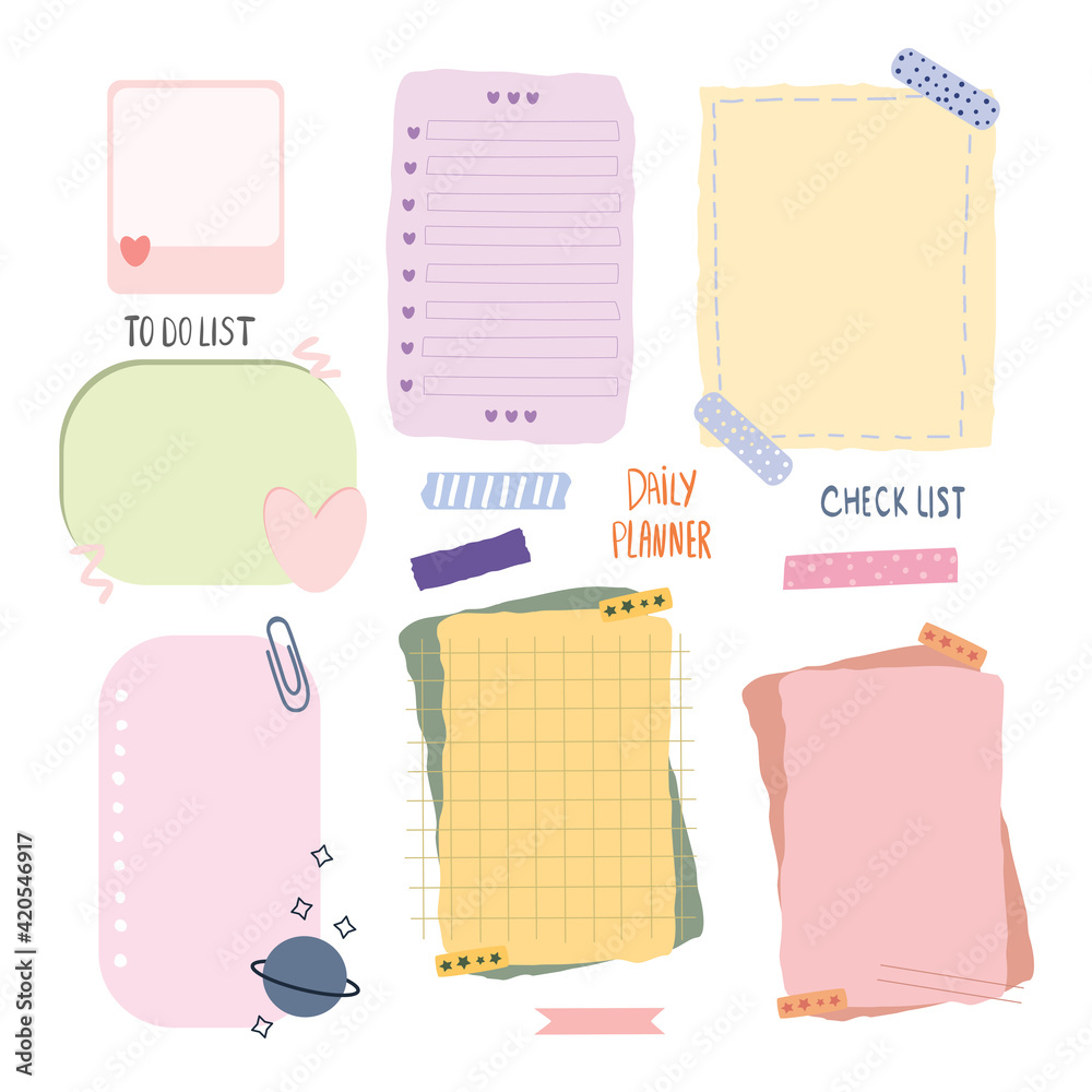 Blank reminder paper notes, planner doodle collection illustration ...