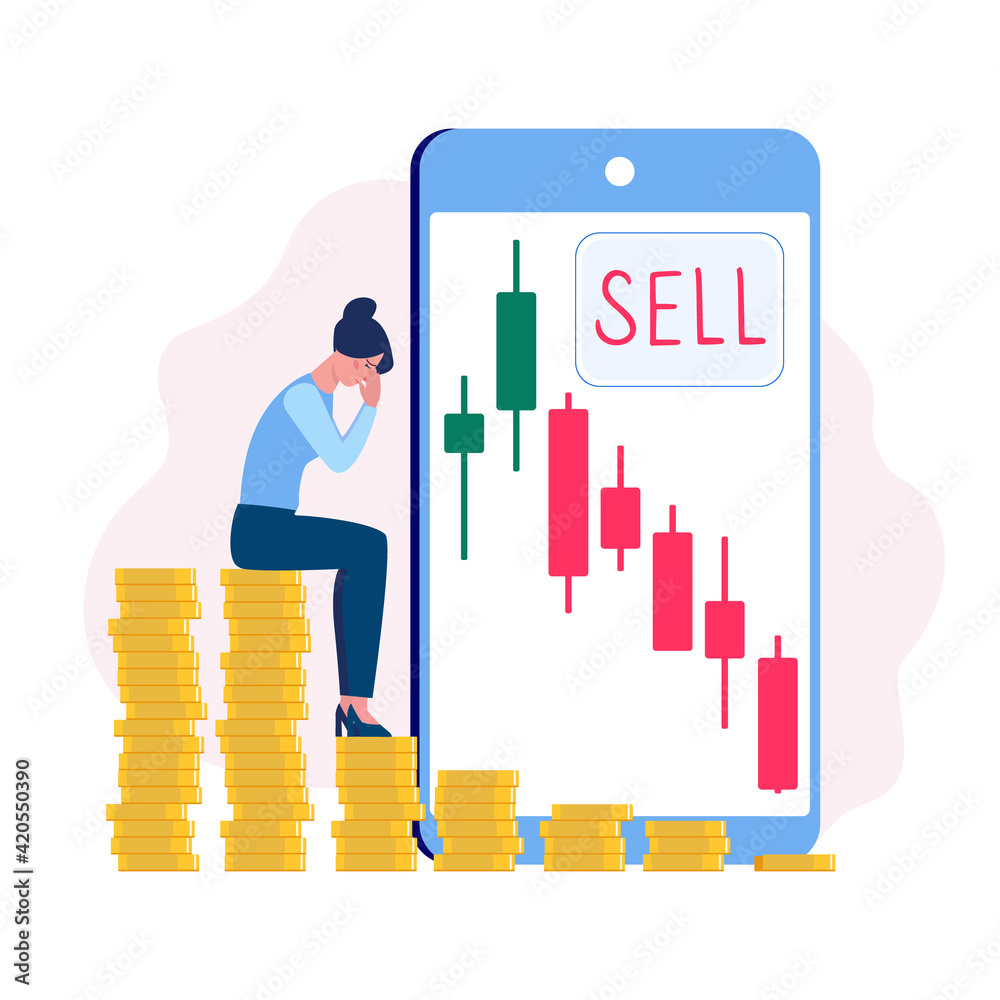 Falling stock prices and fixing a loss, selling. The girl is crying ...