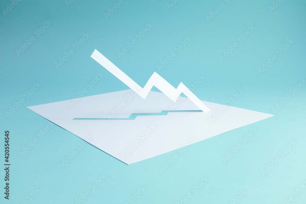 Decline, a 3D paper graph representing decline in a commodity or market ...