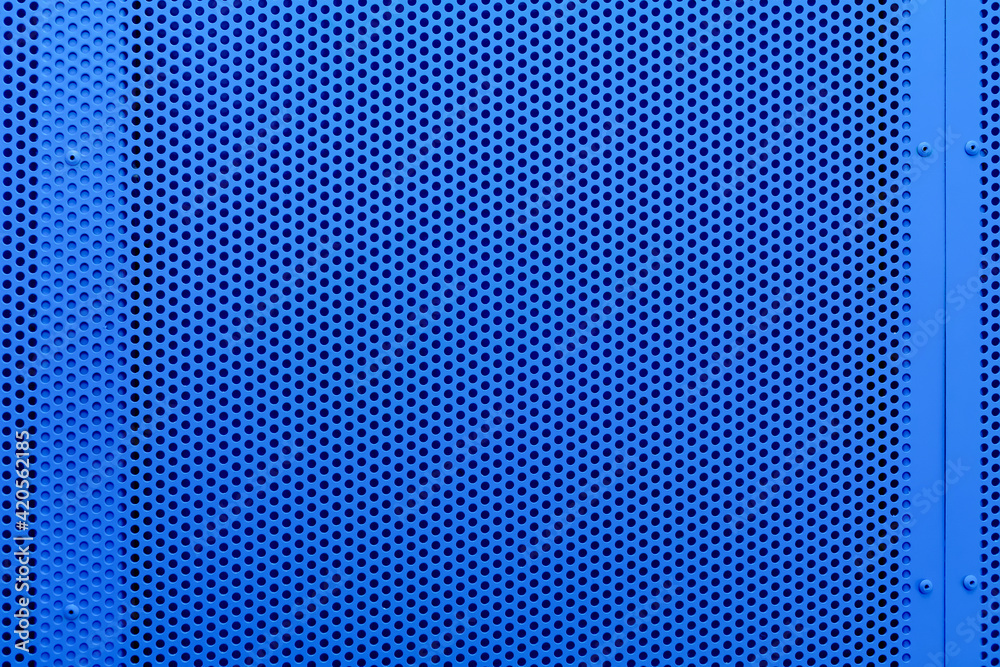 Blue color metal plate with many small circular holes dots texture for ...