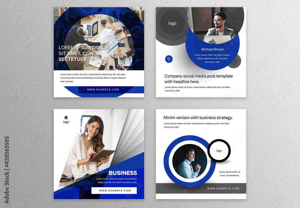 Elegant Business Social Posts with Blue Accent Stock Template | Adobe Stock