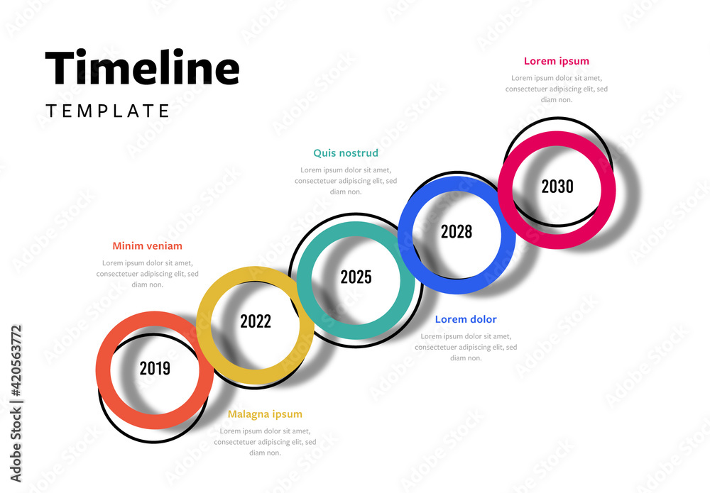 Timeline Layout with Colored Circles Stock Template | Adobe Stock