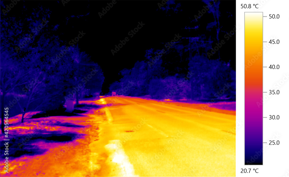 Urban heat island, thermal image of warming effects of roads on city ...