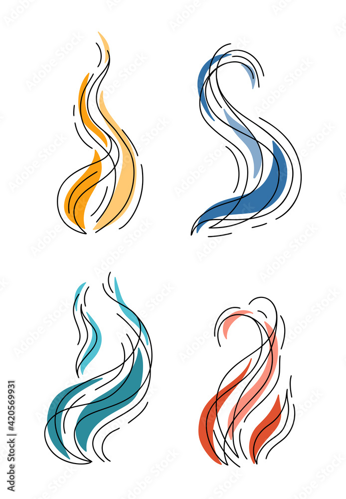 Line Art Smoke Icons Set. Colorful Smell Wave Line Symbols. Fume Vector ...