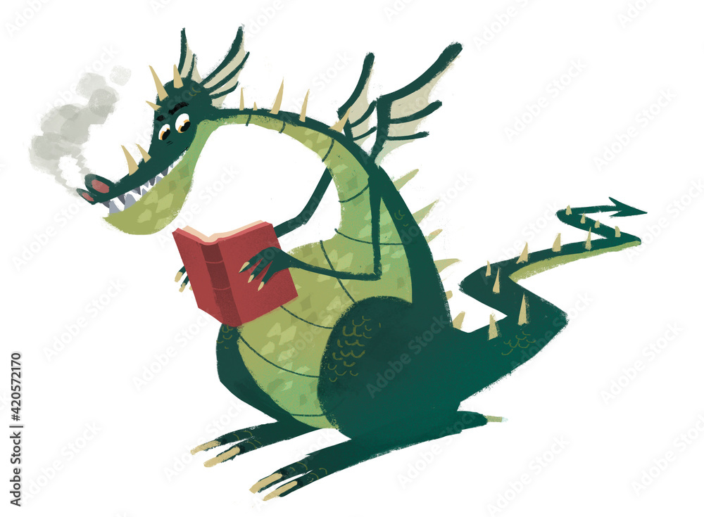 Dragon reading a book Stock Illustration | Adobe Stock