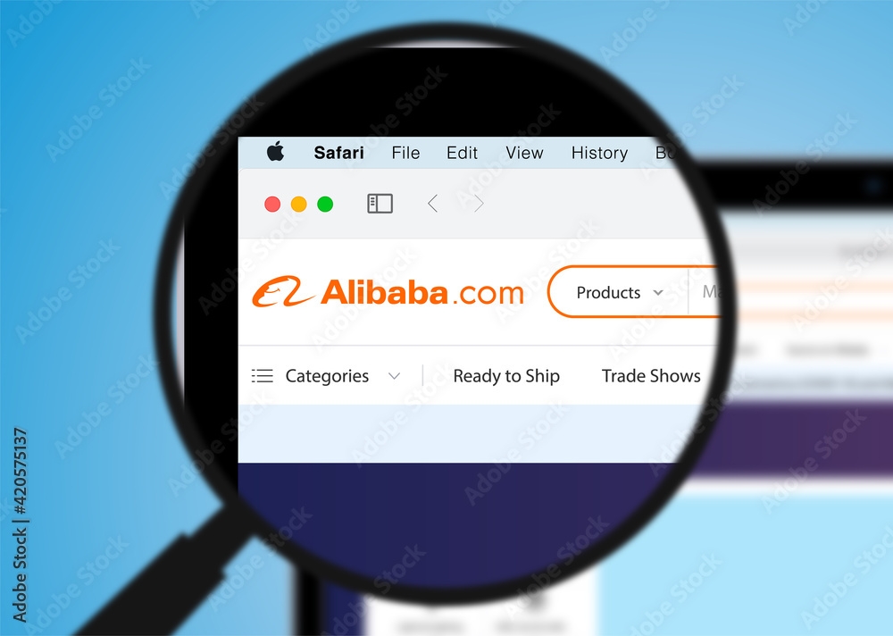 Alibaba vector webpage, on MacBook, with a magnifying glass. Vector ...