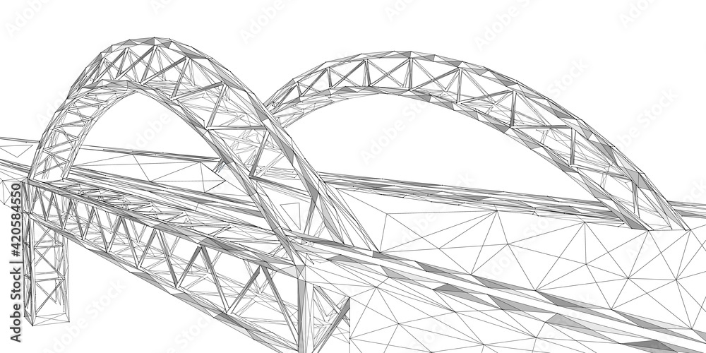 Bridge construction. Low-poly design of fine intertwining lines and ...