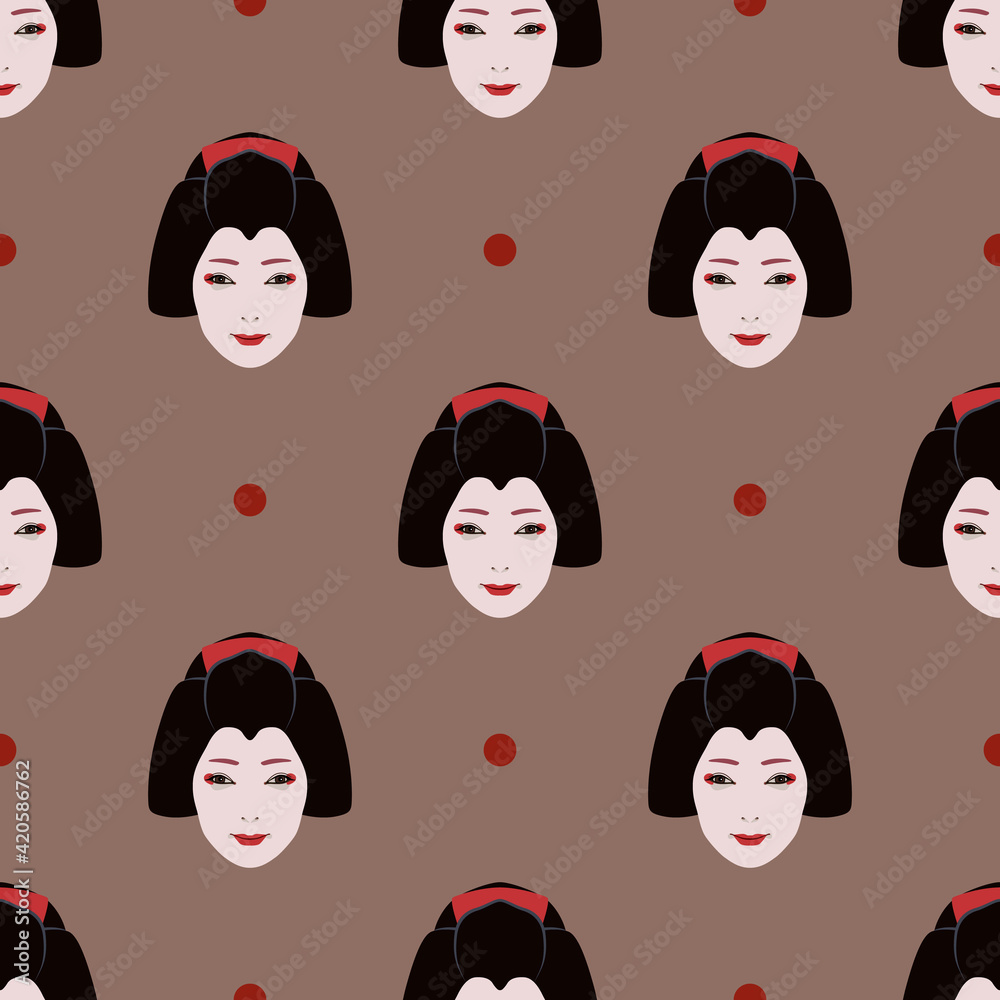 Seamless ethnic pattern with heads of beautiful Japanese women. Stock ...