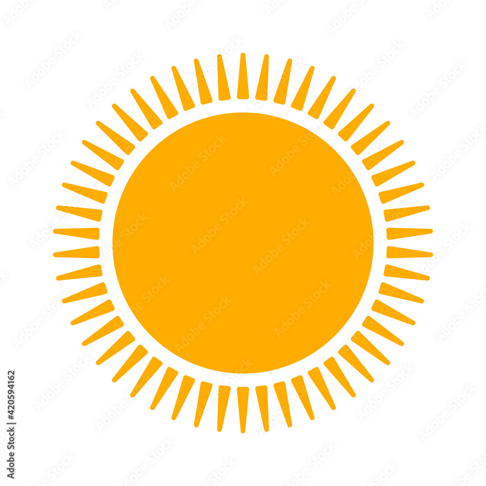 Sun vector illustration, yellow sunshine icon, sunny symbol isolated on ...