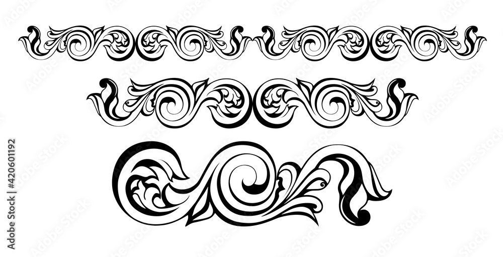 Vector Damask Vintage Baroque Scroll Ornament Swirl Victorian Monogram Heraldic Shield Swirl