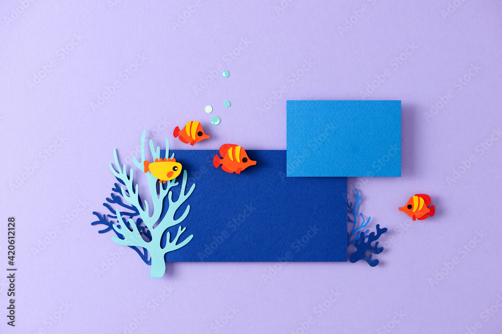 Paper cut for world ocean day deep underwater sea. Blue marine life ...
