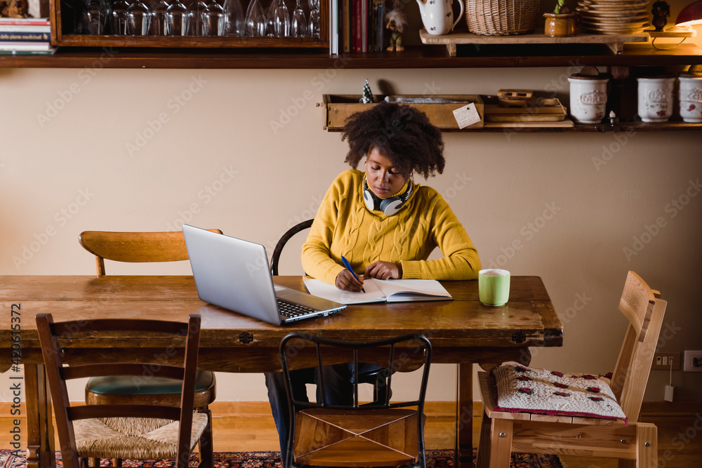 Elearning. Black woman student Stock Photo | Adobe Stock