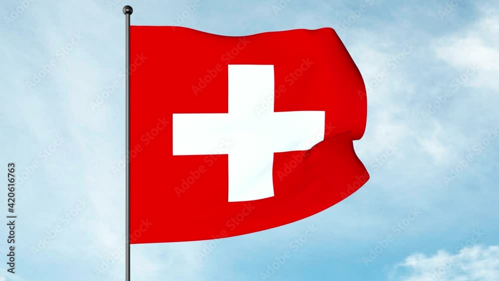 3D Illustration of The flag of Switzerland displays a white cross in ...