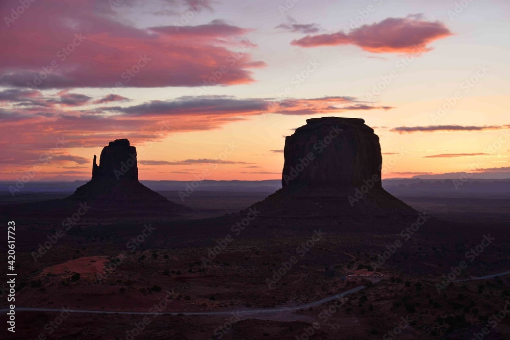 sunset in winter behind the spectacular east mitten butte and merrick ...