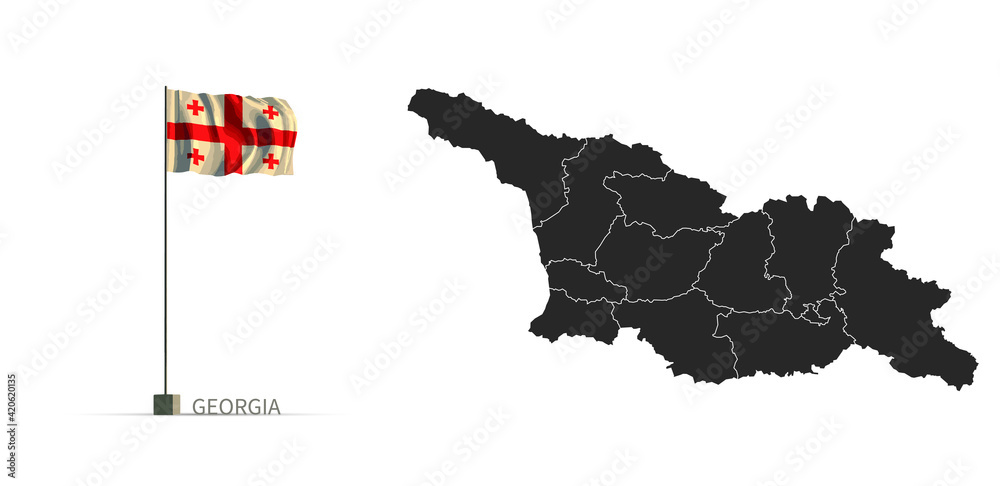 Georgia map. gray country vector map and flag 3d illustration. Stock ...