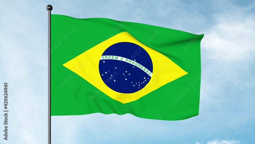 3D Illustration of The flag of Brazil, Verde e amarela, Auriverde, is a ...