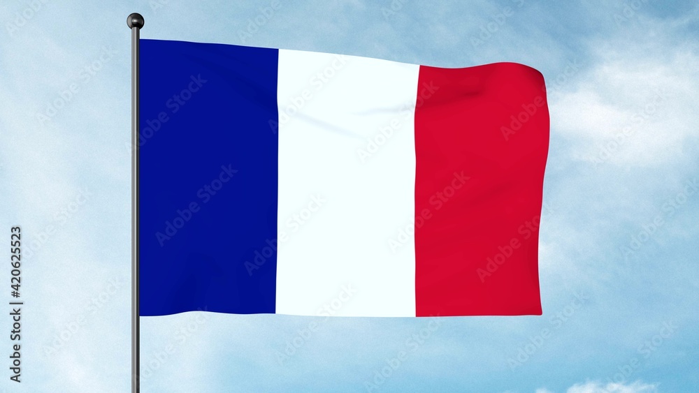 3D Illustration of The flag of France is a tricolour flag featuring ...