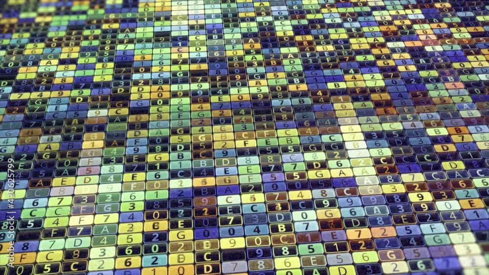 Abstract digital grid with symbols changing fast, seamless loop. Animation. Endless rows of ...