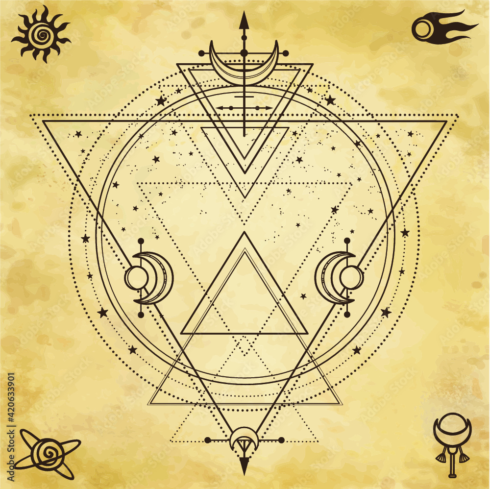 Mysterious background: sacred geometry, circles, triangles, stars ...