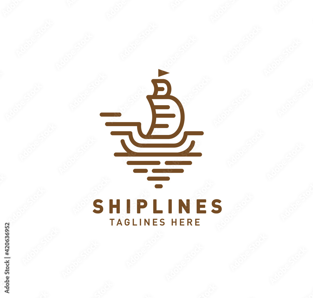 ship lines logo isolated on white background, sailing boat logo lines ...