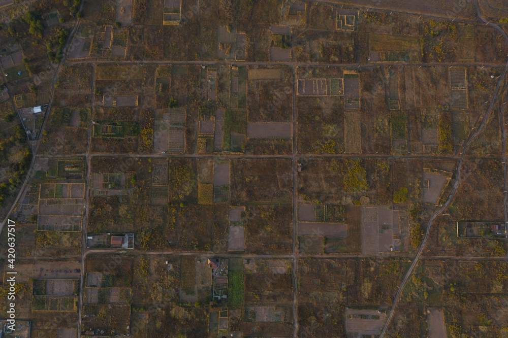 plots with gardens with houses top view Stock Photo | Adobe Stock