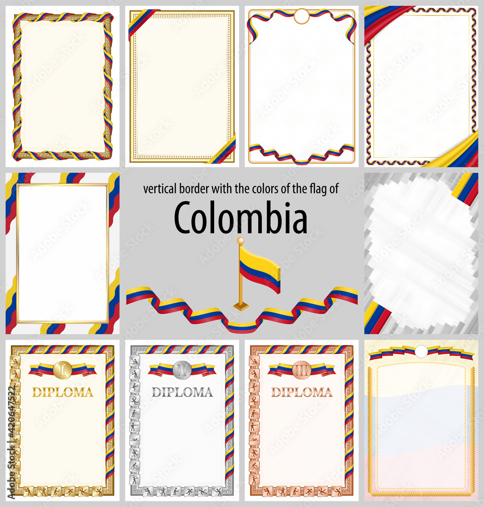 Vertical frame and border with Colombia flag Stock Vector | Adobe Stock