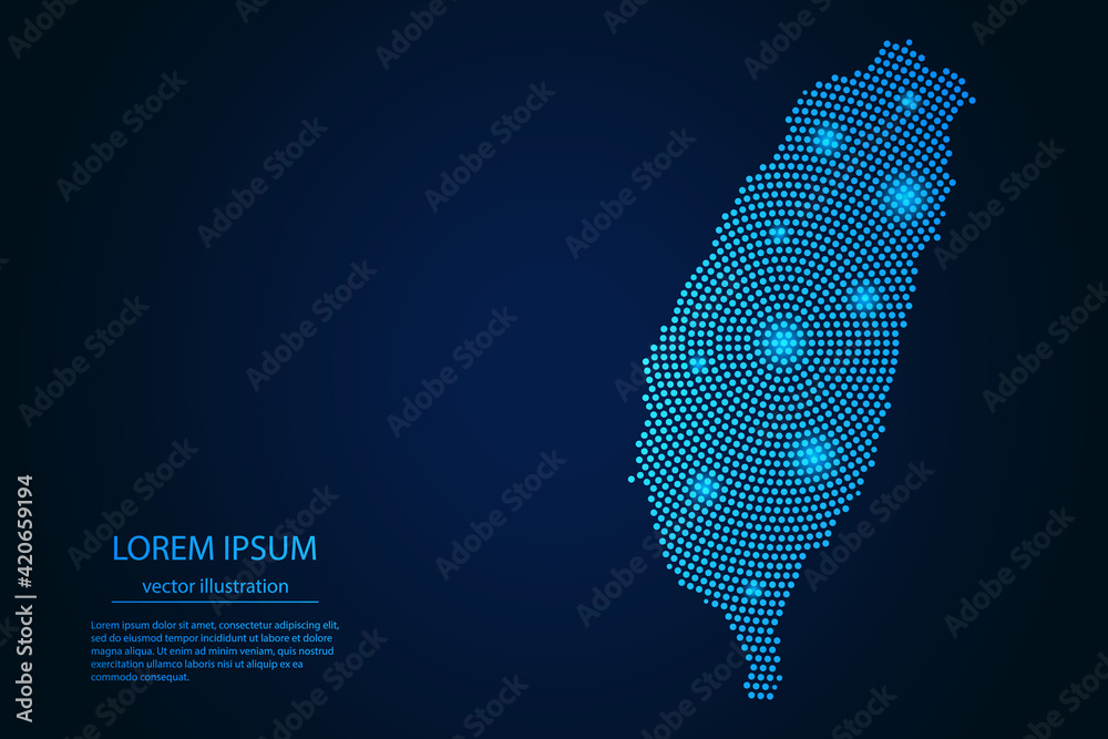 Abstract image Taiwan map from point blue and glowing stars on a dark ...