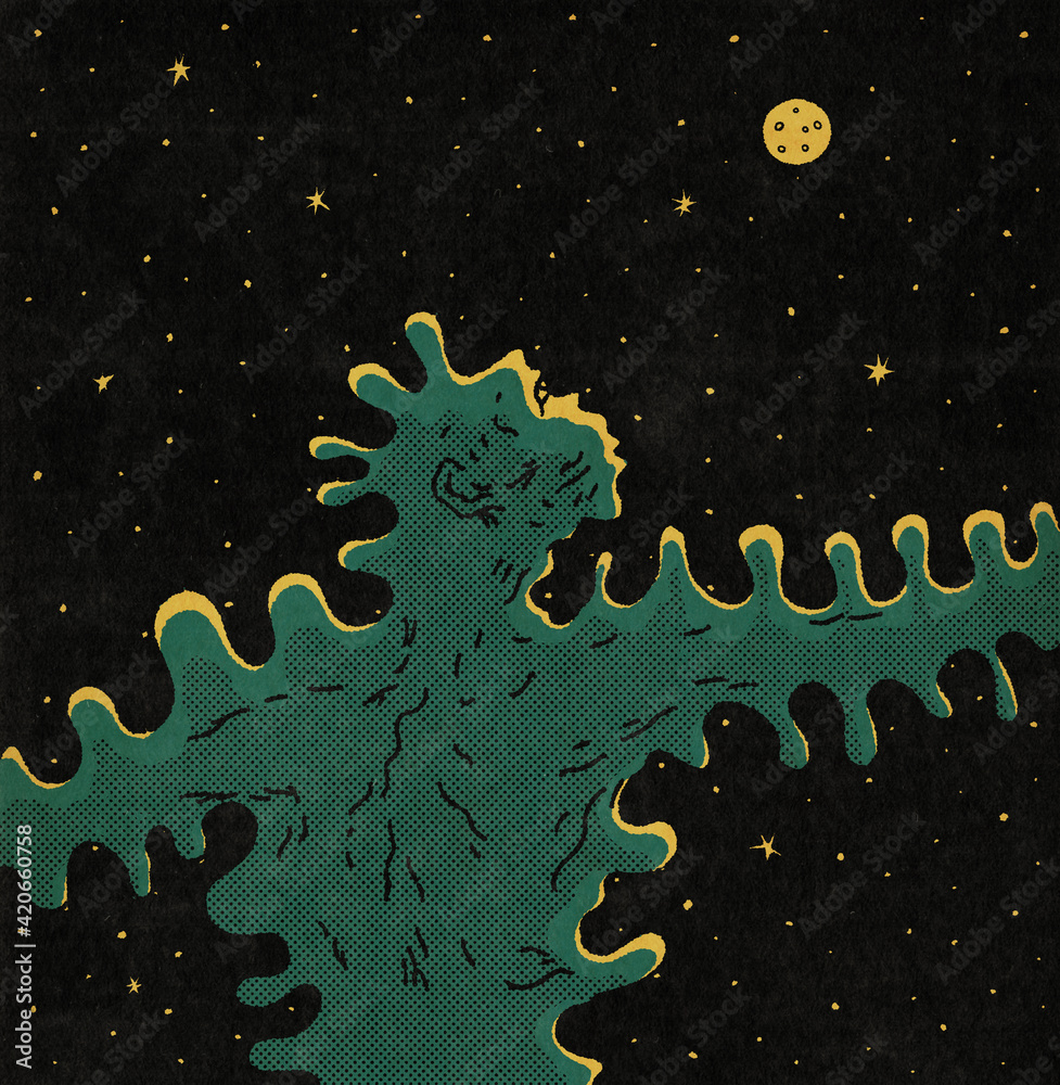 Dissolving Ape Staring At Stars And Moon Stock Photo | Adobe Stock