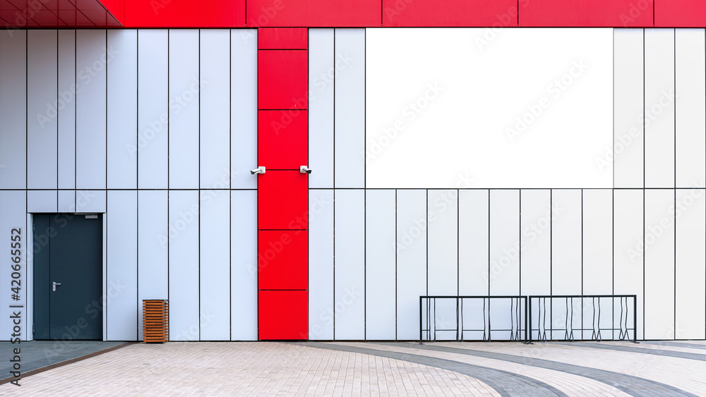 building wall with poster mockup and surveillance cameras Stock Photo ...