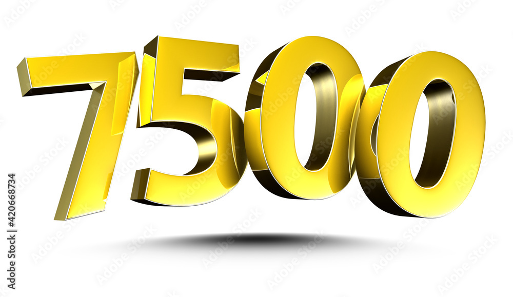 Number 7500 gold 3D illustration on white background with clipping path ...