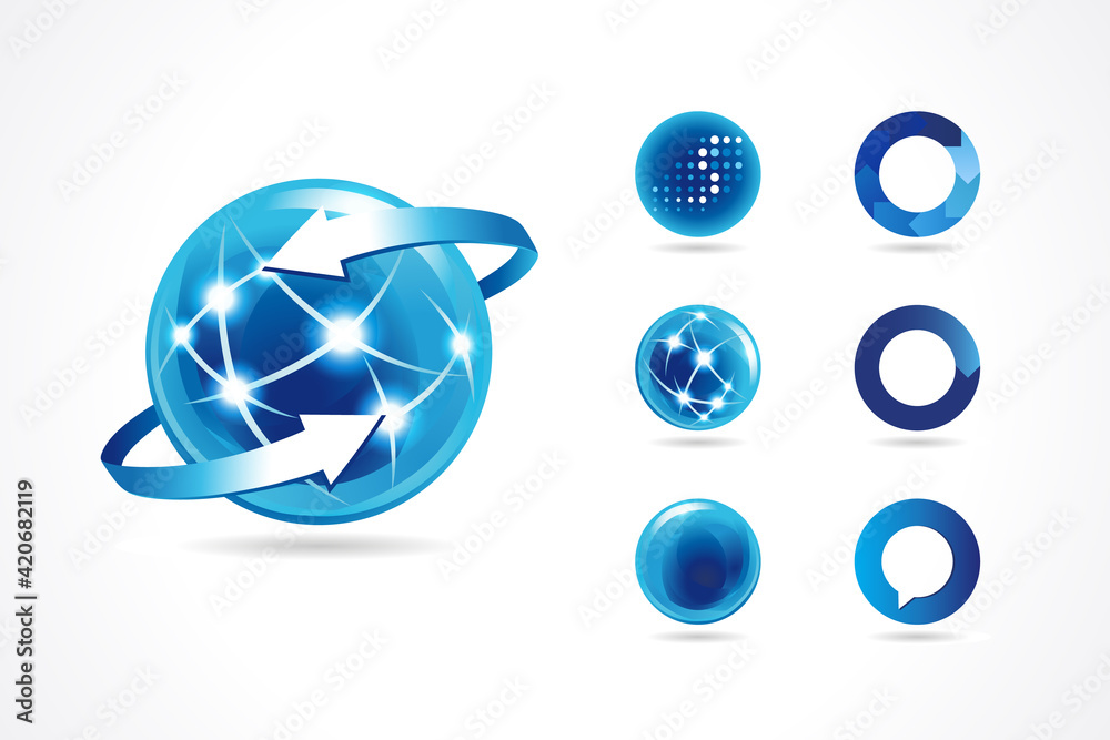 Set of 7 sphere globe logo with 3d effect, also suitable as icon or ...