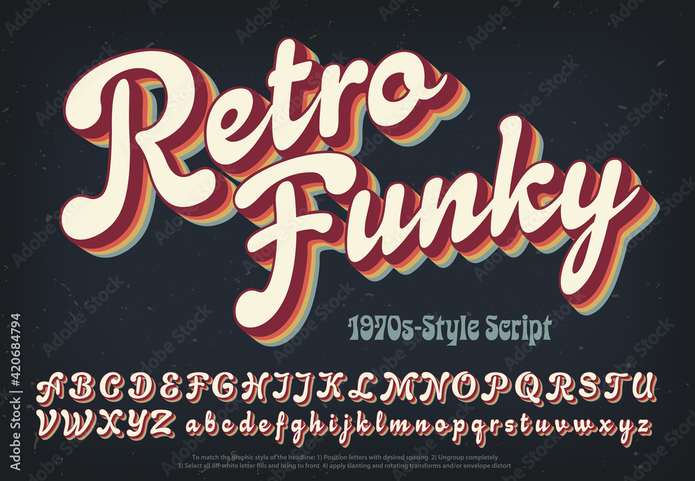 Retro Funky is a soft and plump 1970s style script alphabet with ...