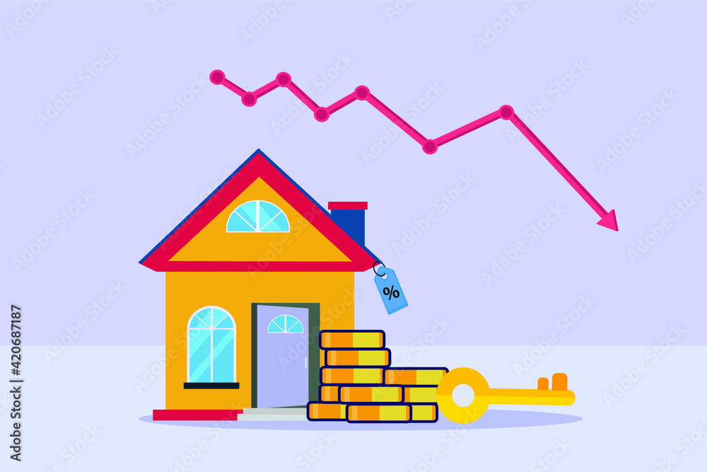 Property value vector concept: Arrow chart down of real estate with ...