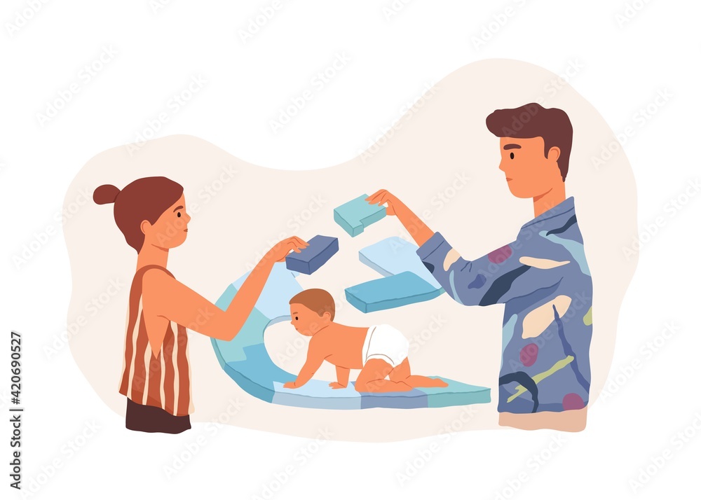 Parents supporting, protecting and giving direction to child on its ...