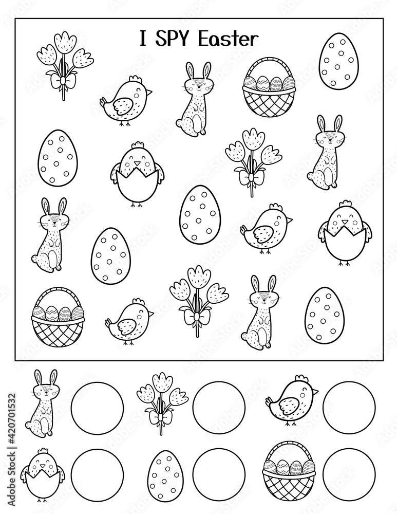 I SPY Easter black and white worksheet. Educational activity and ...