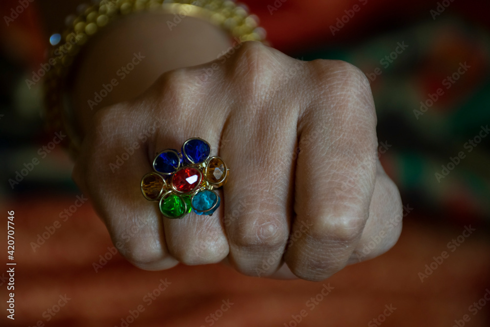 Stock photo of a Indian girl wearing combination of red ,blue, green ...