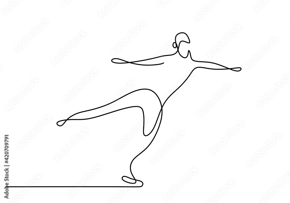 One continuous line drawing of figure skating guy. Young happy man ...