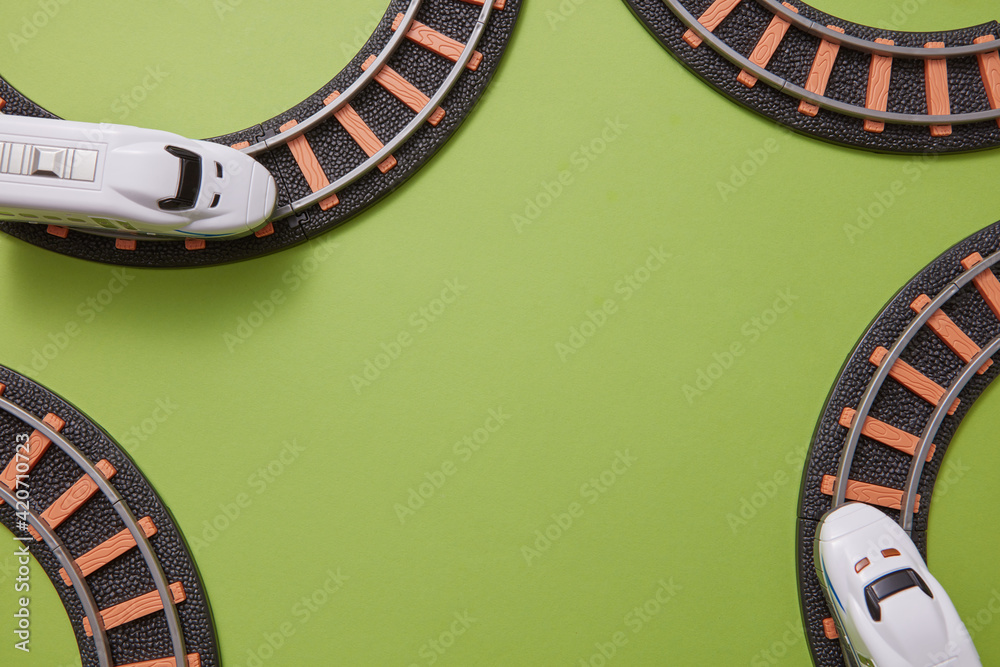 Creative frame from parts of toy railways. Stock Photo | Adobe Stock