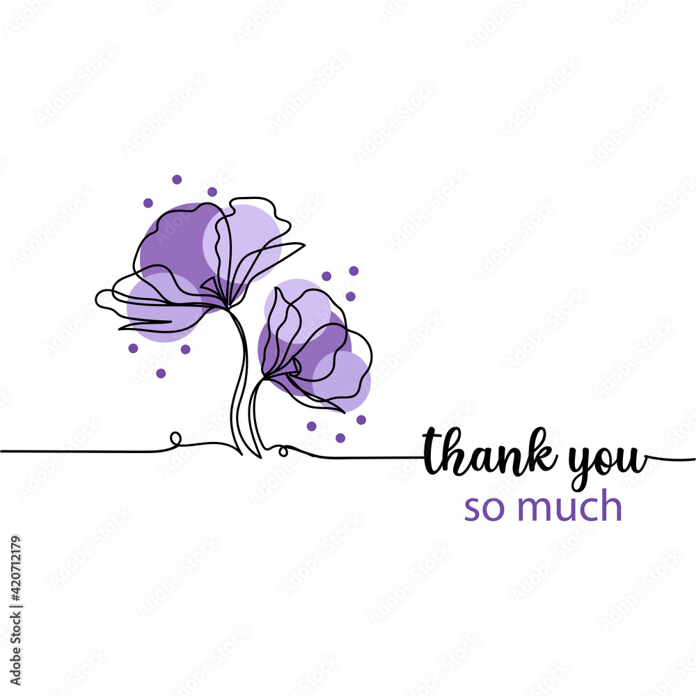 Thank you - concept. Continuous one line drawing of flower. Abstract ...