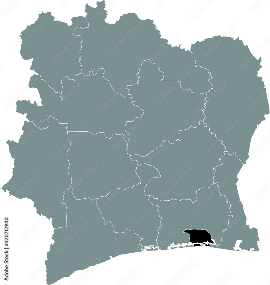 Black highlighted location map of the Ivorian Abidjan autonomous ...