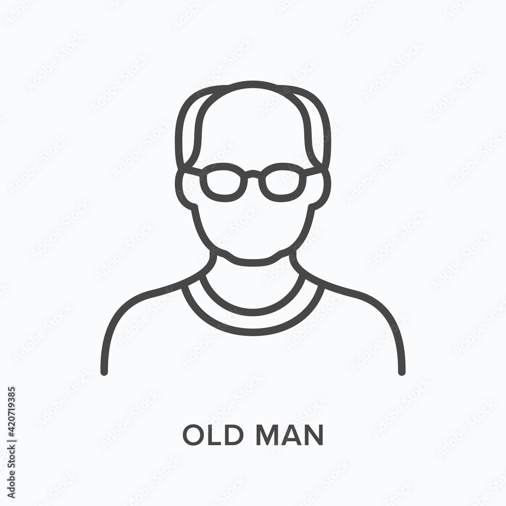 Old man flat line icon. Vector outline illustration of senior person ...
