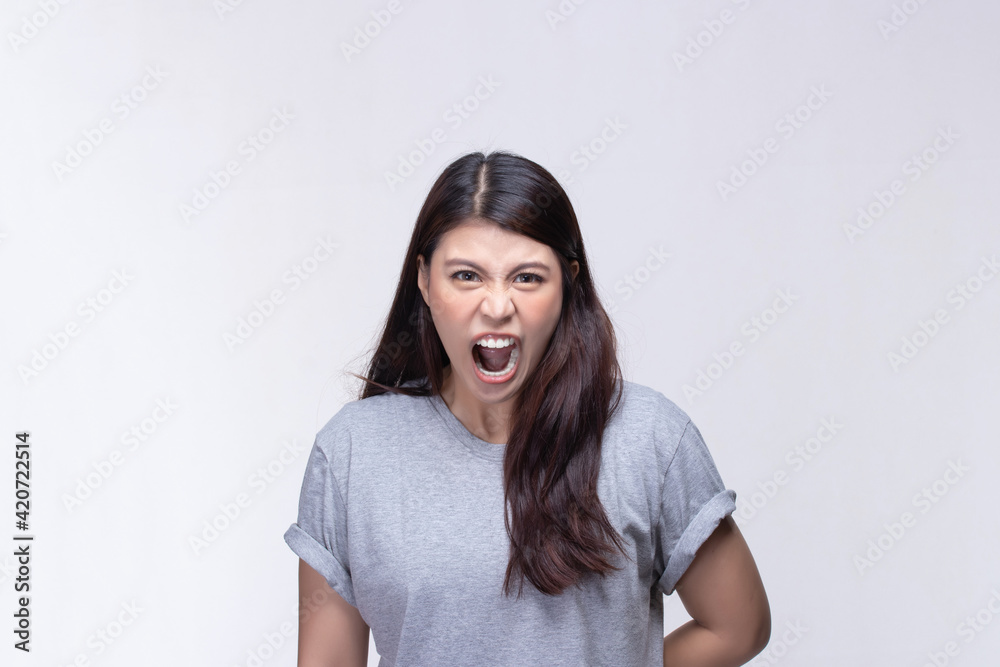 Image of feeling excited, shock, surprise and happy. Young asian woman ...