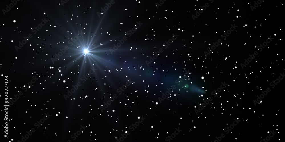 Night shining starry sky with light, space background with stars and ...