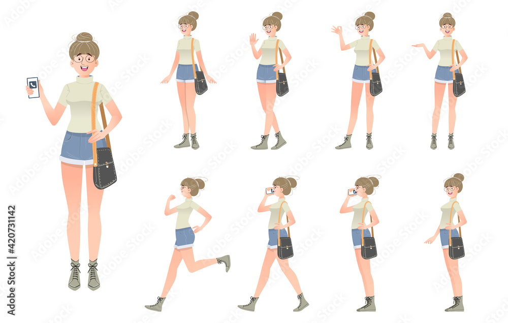 Set of female characters in different poses.Vector . Stock Vector ...