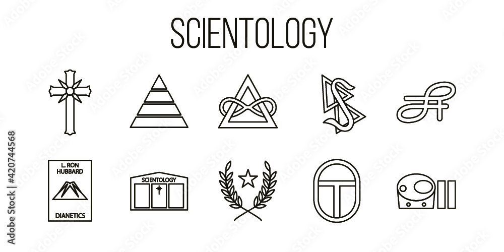 Vector illustrations set of scientology signs and attributes on white ...