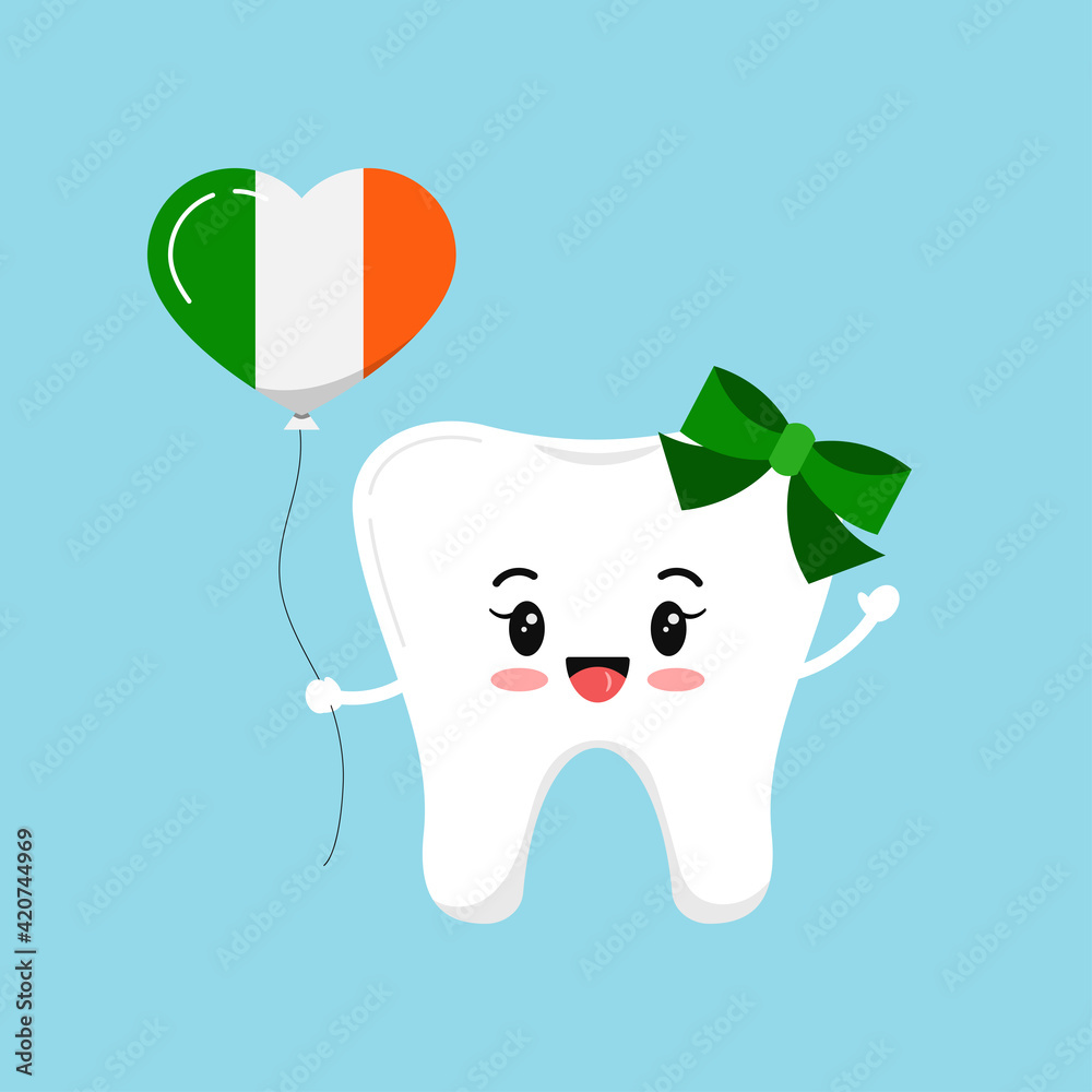 St Patrick day cute tooth dental icon isolated. Kids dentistry teeth ...